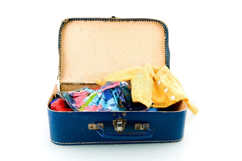 Blue Suitcase with Tourist. Black and White Background. Stock Image ...