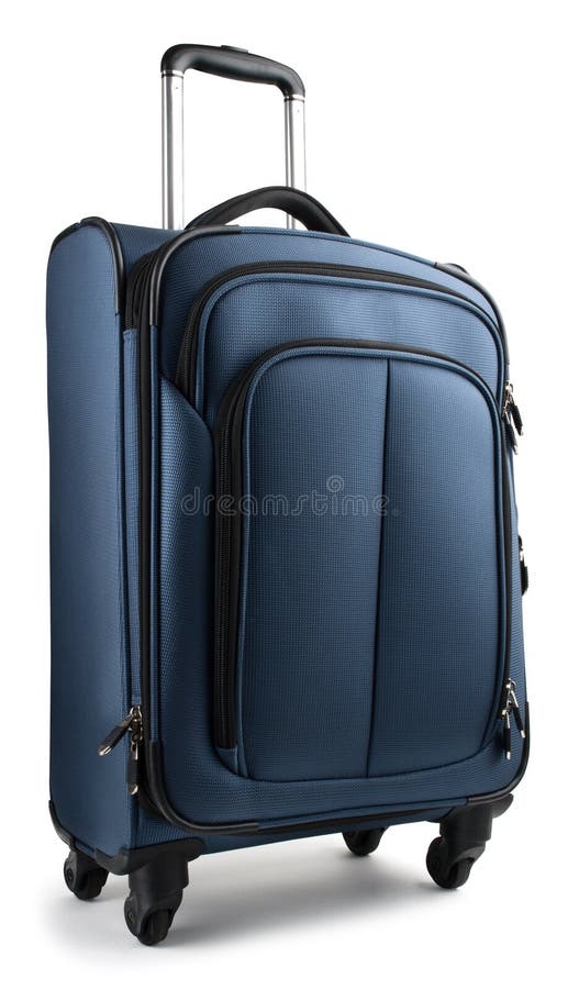 Blue Suitcase with Tourist. Black and White Background. Stock Image ...
