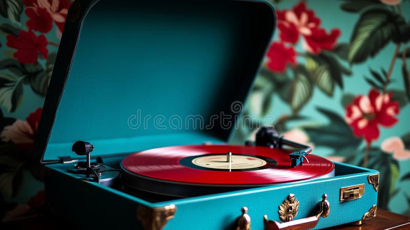 A Blue Suitcase with a Red Record Player Inside. Generative AI Stock ...