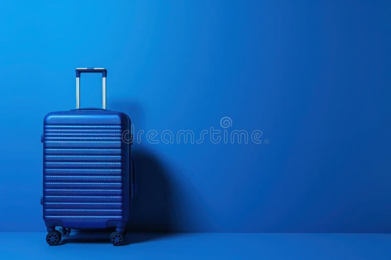 A Blue Suitcase is Sitting in Front of a Blue Wall Stock Illustration ...