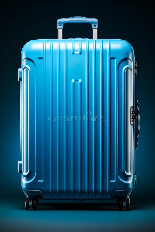 Blue Suitcase Sitting on Top of Blue Floor Next To Black Wall ...