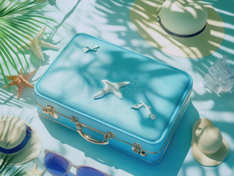 Blue Suitcase on Blue Table Stock Photo - Image of travel, storage ...