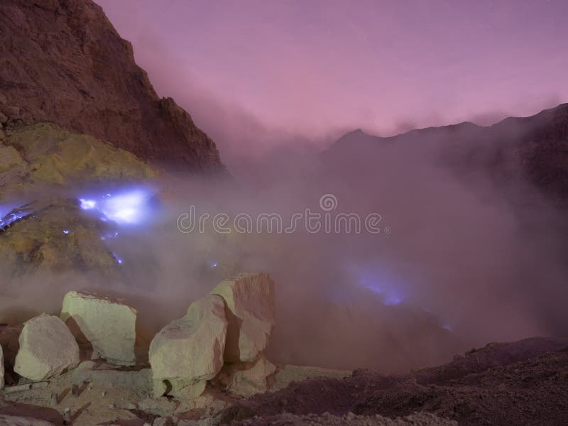 Blue Sulfur Fires, Mt Ijen, Indonesia Stock Image - Image of asia ...