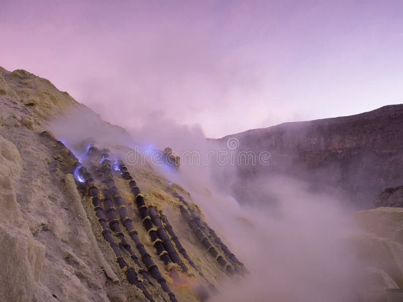 Blue Sulfur Fires, Mt Ijen, Indonesia Stock Image - Image of tourist ...