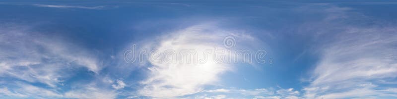 Blue Summer 360 Panorama of Sky with Clouds, No Ground, in Spherical ...