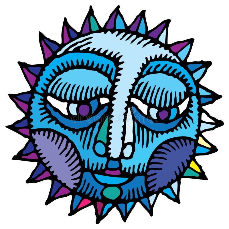 Big Eye Sun Simple Hand Drawing Color Stock Vector - Illustration of ...