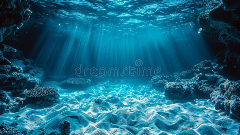 Blue Sun Light Shining in the Deep Abyss of the Underwater World Stock ...