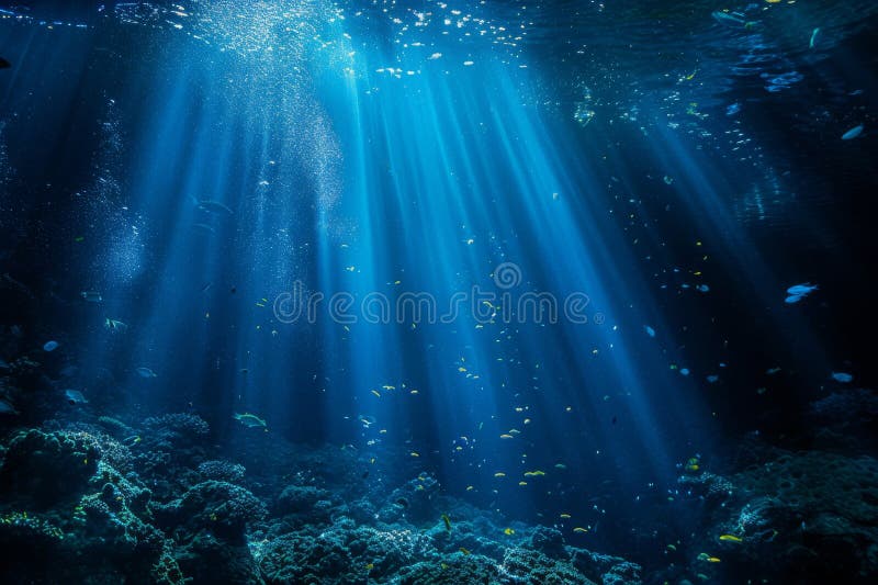 Blue sun rays underwater stock image. Image of purity - 307070951