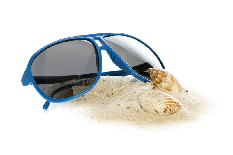 Blue Sunglasses, Sand and Shells Stock Photo - Image of travel, summer ...
