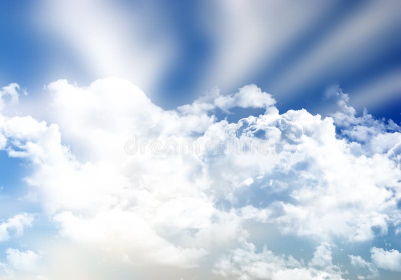 Blue Sunny Sky Background with Fluffy White Clouds Stock Image - Image ...