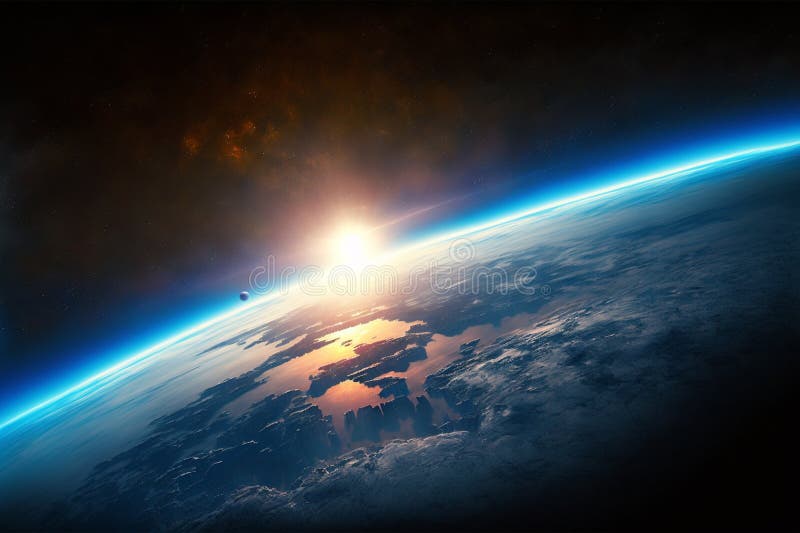 Blue Sunrise, View of Earth from Space Ai Generated Stock Illustration ...