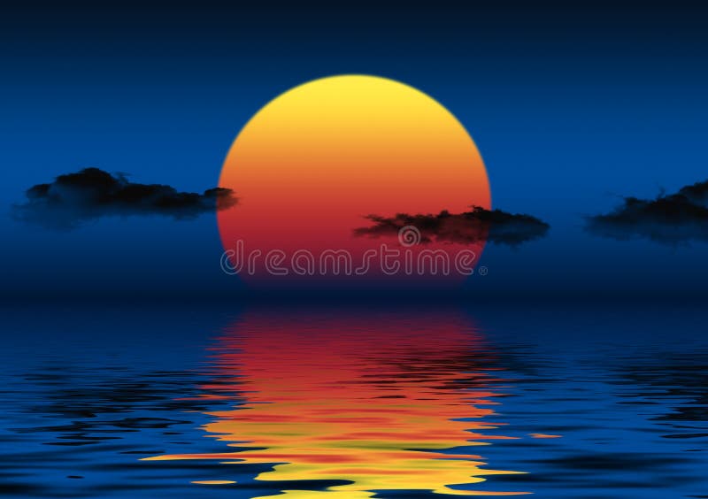 Sea Sunset Vector Background. Romantic Landscape with Red Sky on Ocean ...