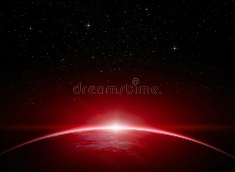 Red dawn rising in space stock illustration. Illustration of galaxy ...