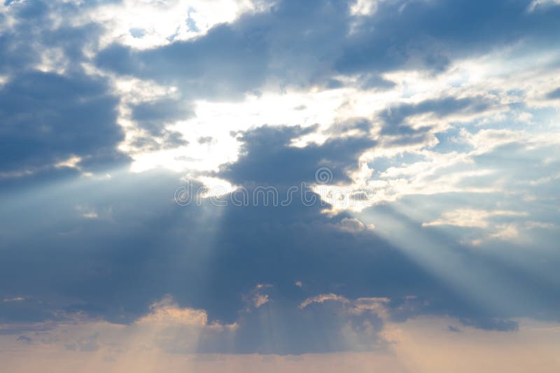 Blue Sunset Sky Background and Sun Rays Coming Out. Natural Background ...