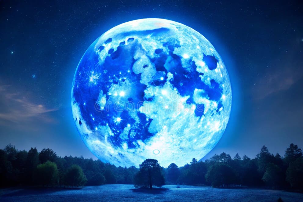 Blue Supermoon in August with Lunar Details Stock Illustration ...