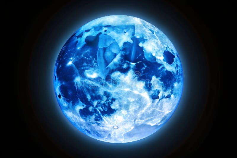 Blue Supermoon in August with Lunar Details Stock Illustration ...