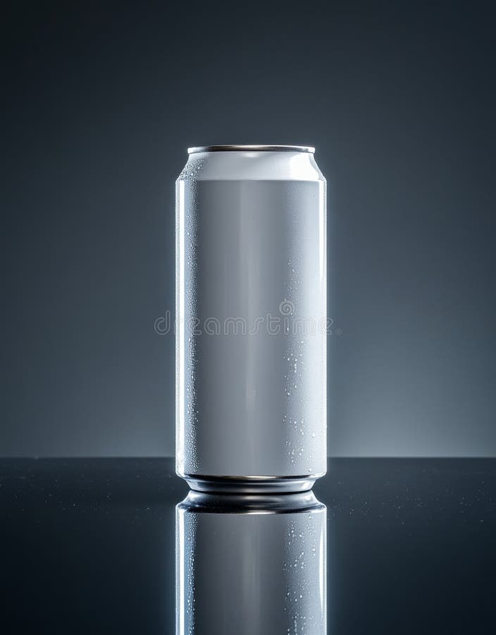 On a Blue Surface, a Blank White Aluminum Can Stands Out Against a Dark ...