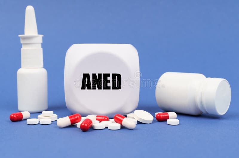 On the Blue Surface of the Pill, Capsule, Spray, Jar and Cube with the ...