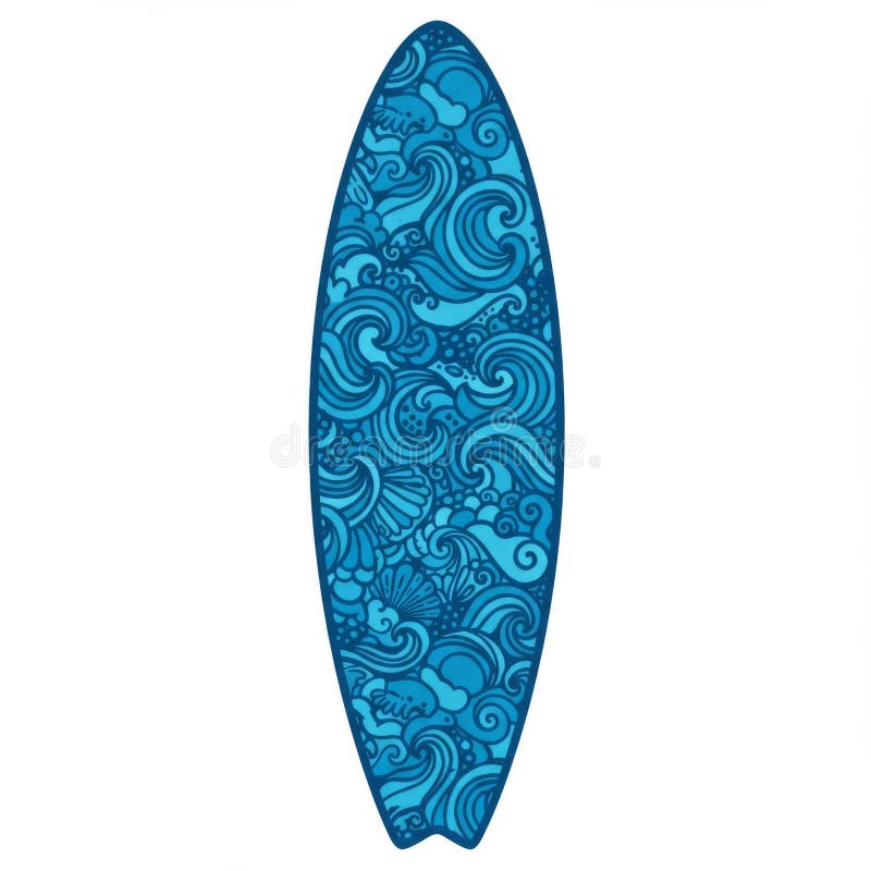 Blue Surfboard with Wave Pattern Design Stock Illustration ...