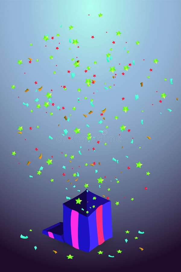 Blue Surprise Box, Explosion Stock Vector - Illustration of confetti ...