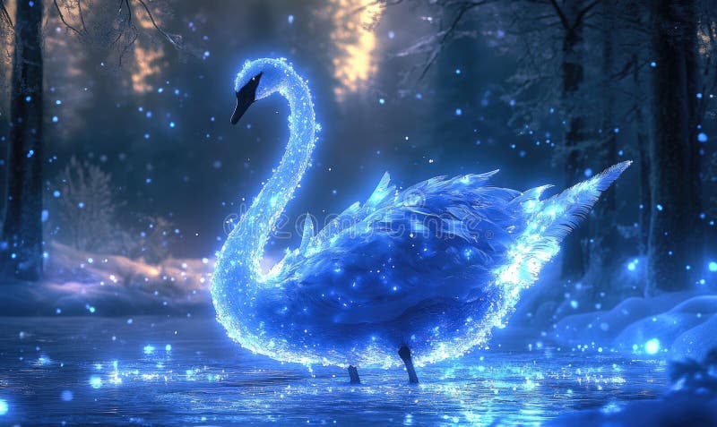 A Blue Swan is in the Water Stock Illustration - Illustration of swan ...