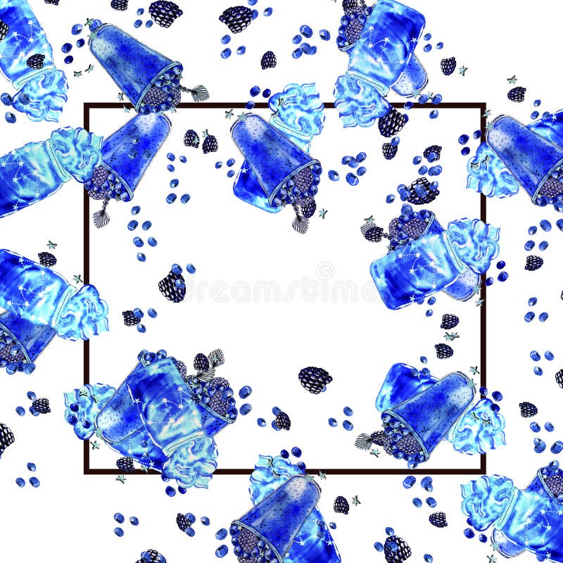 Blue Sweets As Design Elements on White Backdrop. Card Frame Stock ...