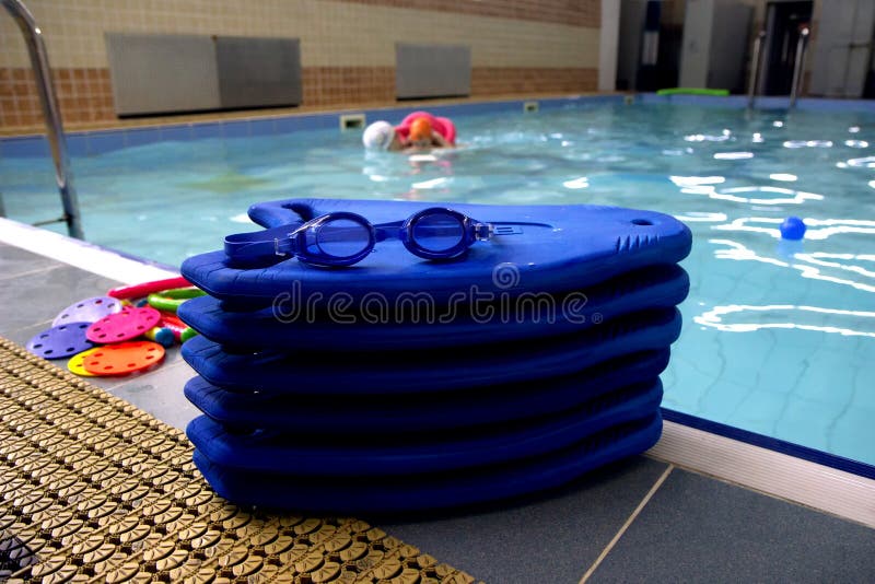 Blue Swimming Boards with Swimming Glasses and Toys of the Pool Stock ...