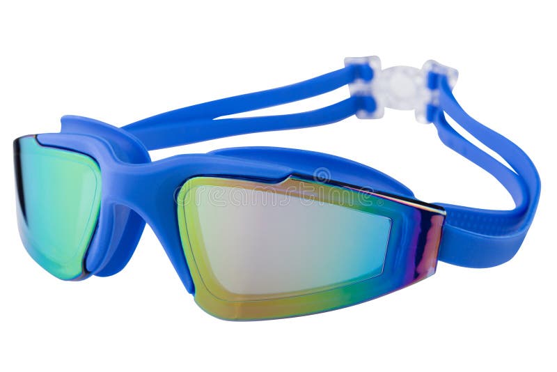 Blue Swimming Goggles with Large Mirrored Glasses, on a White ...