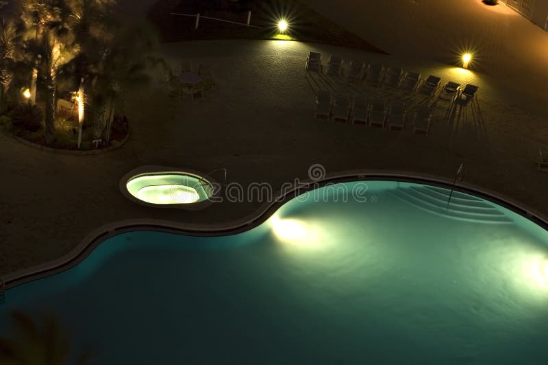 Swimming pool by night stock image. Image of tables, complex - 35525245
