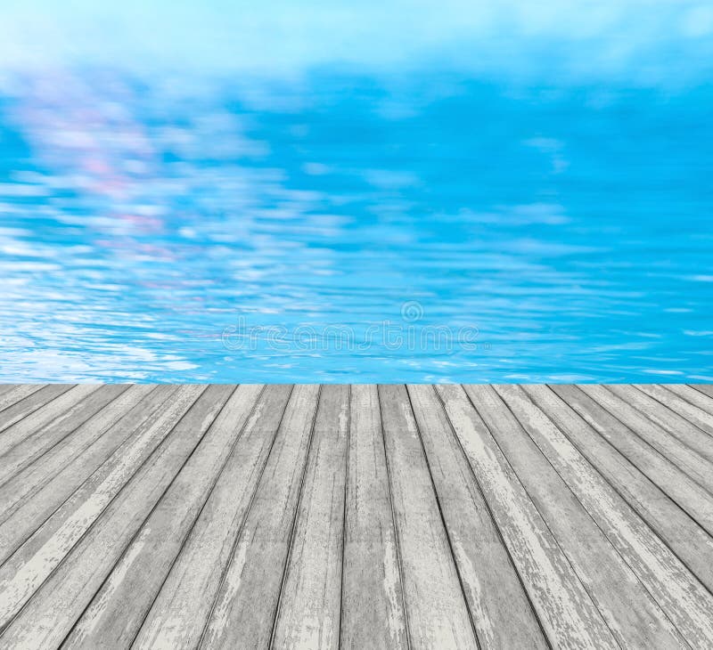 Blue Swimming Pool Summer Vacation and Wooden Deck Stock Photo - Image ...