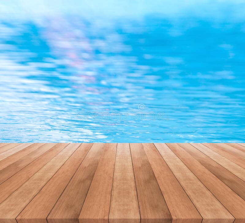 Blue Swimming Pool Summer Vacation and Wooden Deck Stock Photo - Image ...