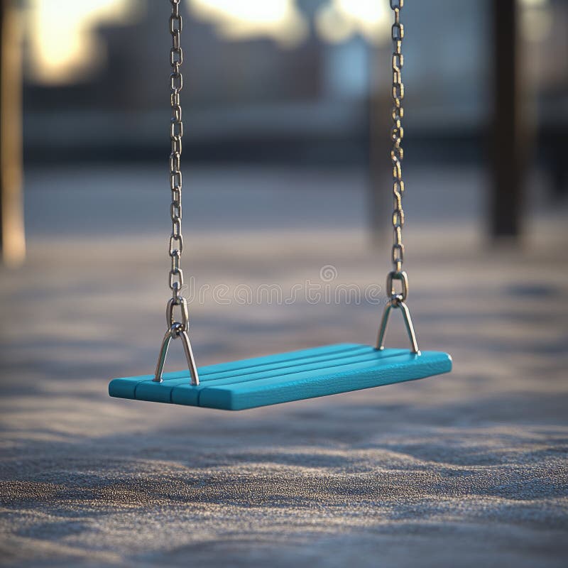 A Blue Swing Hangs Alone in a Sunlit Playground. Stock Photo - Image of ...