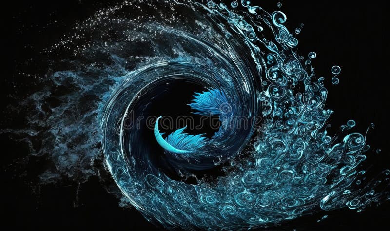 A Blue Swirl of Water on a Black Background with Bubbles Stock ...
