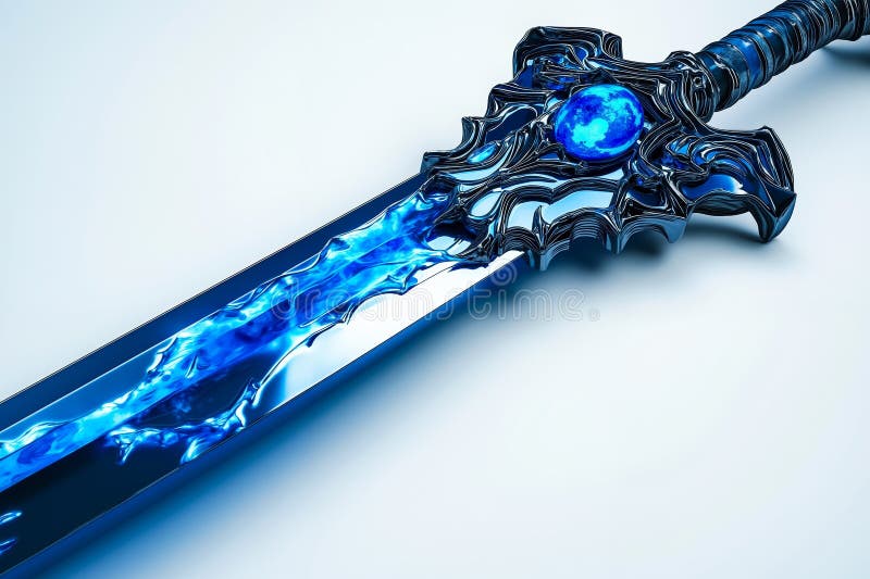 A Blue Sword with a Blue Stone on it Stock Illustration - Illustration ...