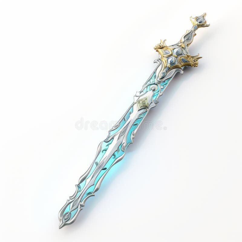 Delicate Fantasy Sword with Blue Lights - 3d Model Stock Illustration ...