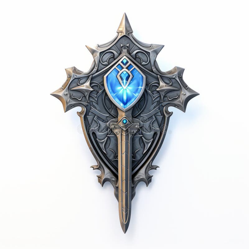 Hyperrealistic Fantasy Aegis Shield with Sword Image Stock Illustration ...