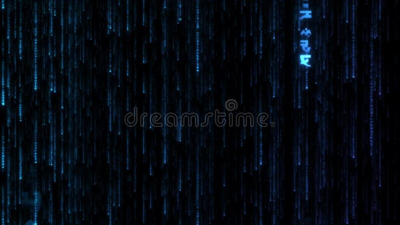 Blue Symbols Matrix Rain 3d. Digital Glyphs Falling and Approaching in ...