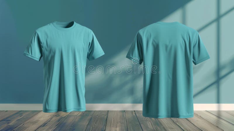 Blue T-shirt on a Light Background. Back and Front View. Mockup Stock ...