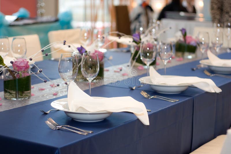 Blue Table Set for Dinner stock image. Image of dine - 13739367