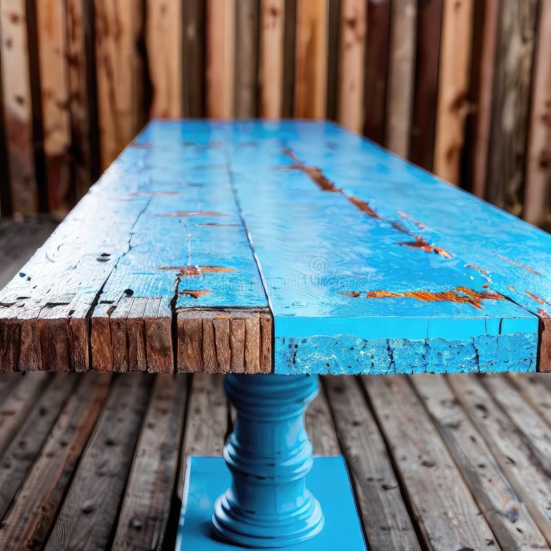 A Blue Table Sitting on Top of a Wooden Floor Stock Illustration ...