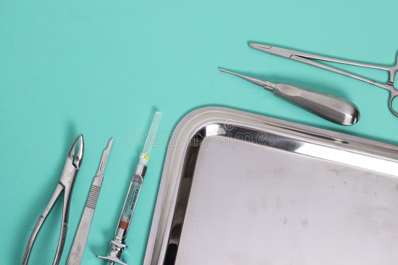 Blue Table of Tools for Dental Surgery Stock Image - Image of medicine ...