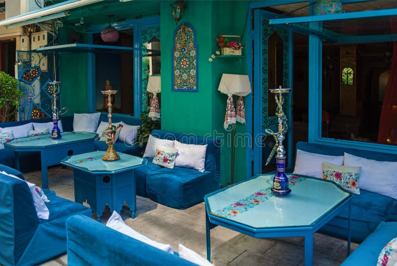 Tables with hookah stock photo. Image of cafe, hookahpipe - 107691578