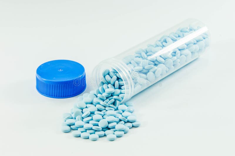 Blue Tablets Felt from Container. Stock Image - Image of drugs, amount ...