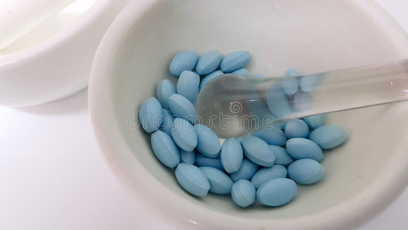 Blue Tablets in the Laboratory Stock Image - Image of addiction, bottle ...