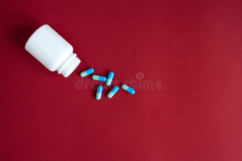 Blue Tablets in Plastic Container Top View Stock Photo - Image of pill ...