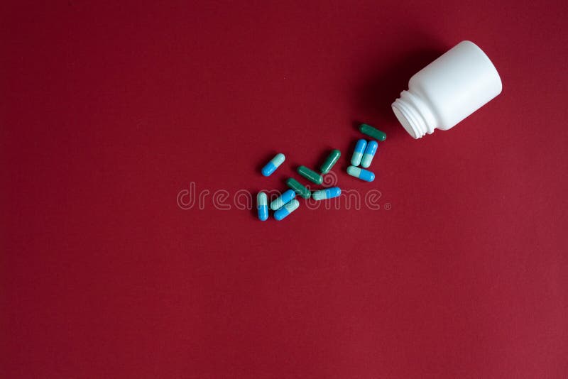 Blue Tablets in Plastic Container Top View Stock Photo - Image of ...