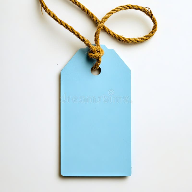 A Blue Tag with a String Tied Around it Stock Photo - Image of rope ...