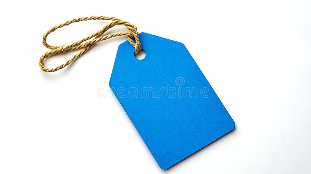 A Blue Tag with a Yellow Rope Hanging from it Stock Image - Image of ...