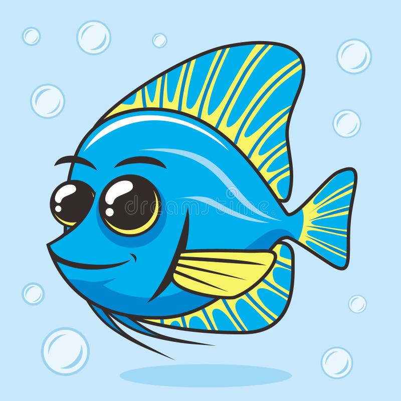 Blue Tang Cartoon Cute Fish Illustration Stock Vector - Illustration of ...