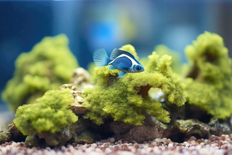 Blue Tang Fish Grazing on Algae on Coral Stock Photo - Image of ...